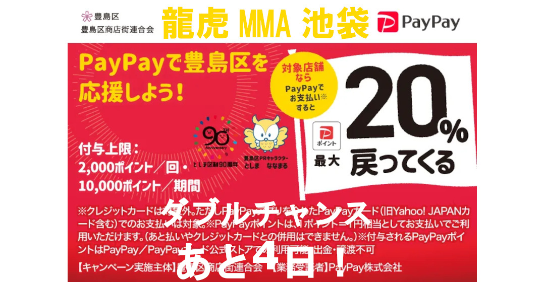 あと4日！PayPay最大20％バックと超PayPay祭のダブルチャンス [ペイペイ/キャンペーン] | 龍虎 MMA ブログ